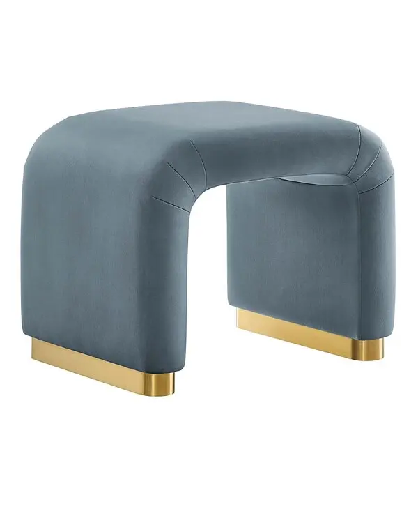 MODWAY Koda Performance Velvet Waterfall Stool - Brass Cadet Blue