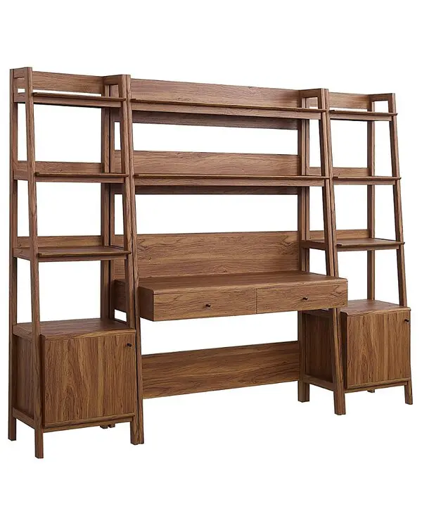 MODWAY Bixby 3-piece Wood Office Desk And Bookshelf - Walnut