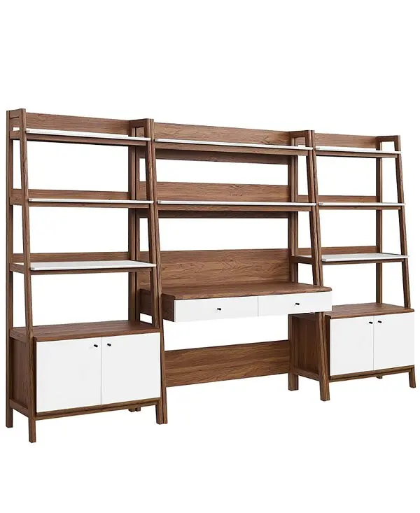 MODWAY Bixby 3-piece Wood Office Desk And Bookshelf - Walnut White