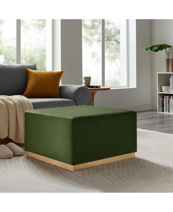 MODWAY Tilden Large 28 Square Performance Velvet Upholstered Ottoman - Moss Green Natural