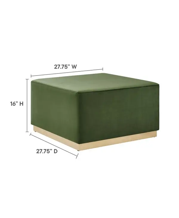 MODWAY Tilden Large 28 Square Performance Velvet Upholstered Ottoman - Moss Green Natural
