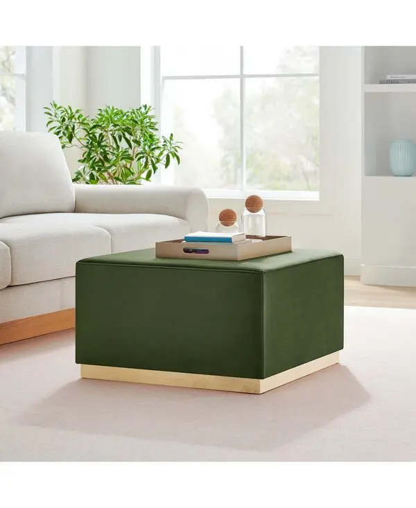 MODWAY Tilden Large 28 Square Performance Velvet Upholstered Ottoman - Moss Green Natural