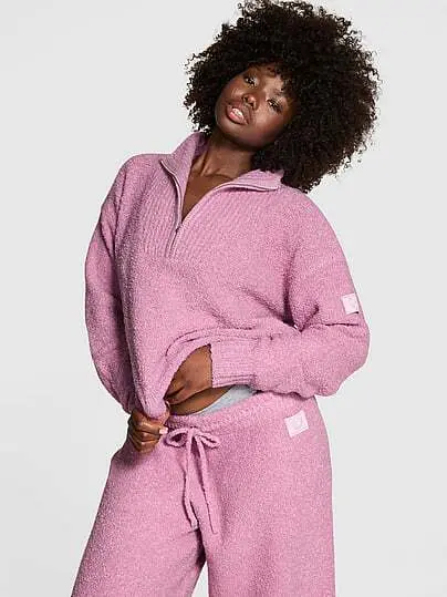 Pink Cozy Bouclé Half-zip Pullover - Purple