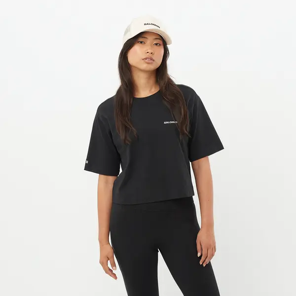 SALOMON Logo Cropped Tee - Deep Black