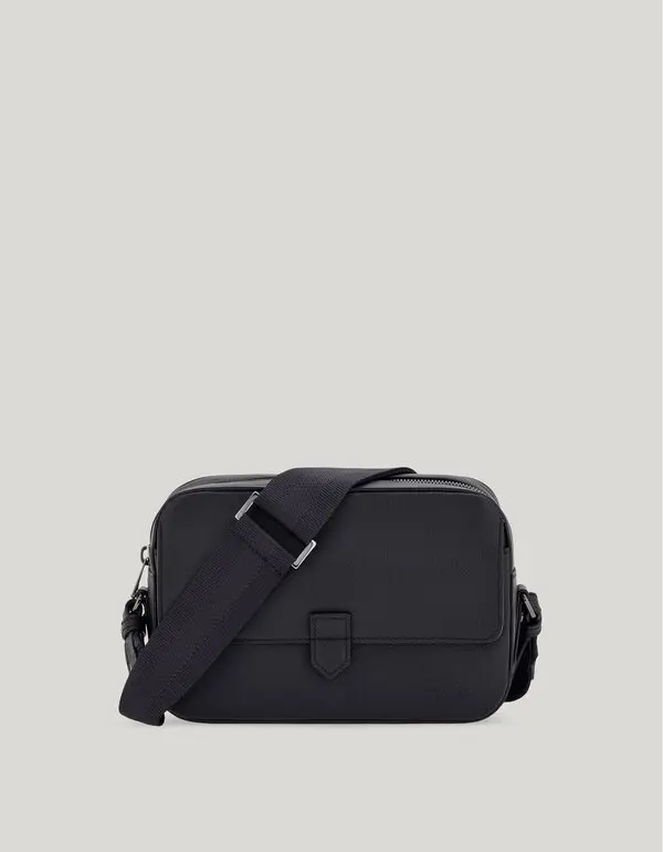 Canali Camera Bag In Hammered Calfskin - Black