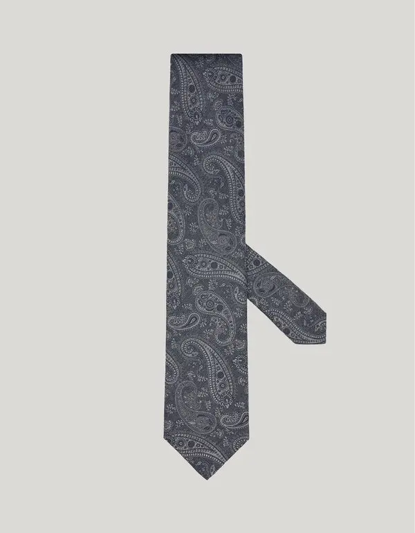 Canali Paisley Silk Neck Tie - Grey