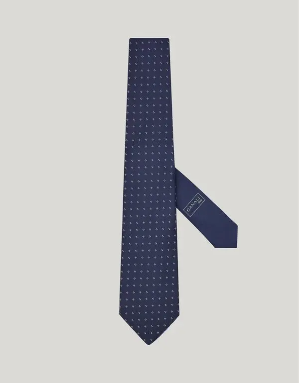 Canali Patterned Silk Standard Neck Tie - Blue