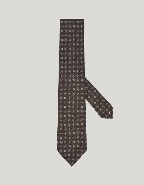 Canali Patterned Silk Tie - Brown