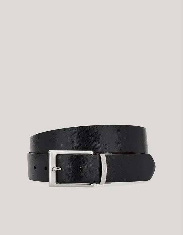 Canali Saffiano Print Calfskin Belt - Black