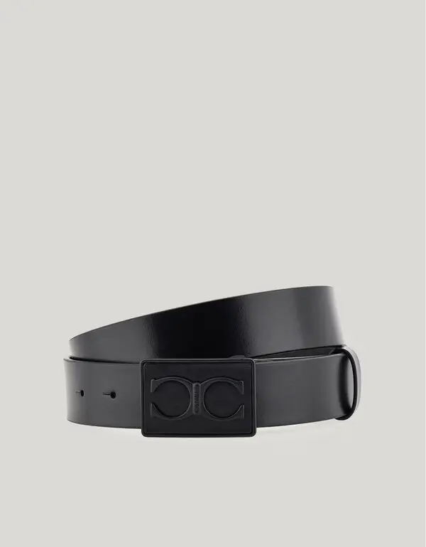 Canali Belt In Smooth Calfskin With Monogram Plaque - Black