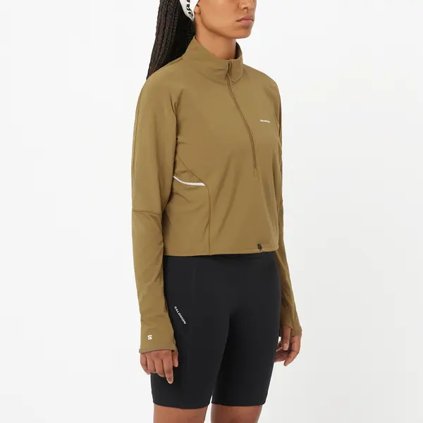 SALOMON Sense Aero Hybrid Cropped Pullover - Brilliant Olive