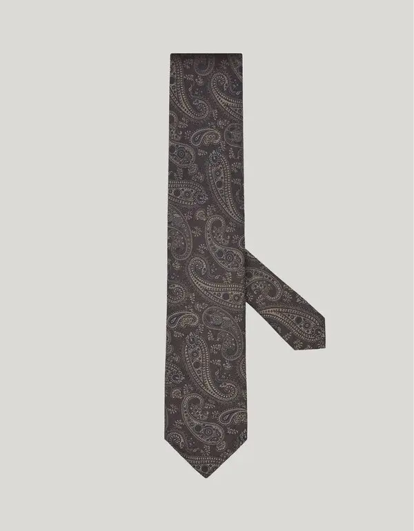 Canali Paisley Motif Silk Tie - Brown