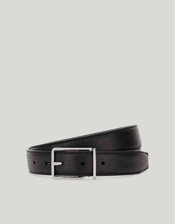 Canali Smooth Calfskin Belt With Squared Buckle - Black