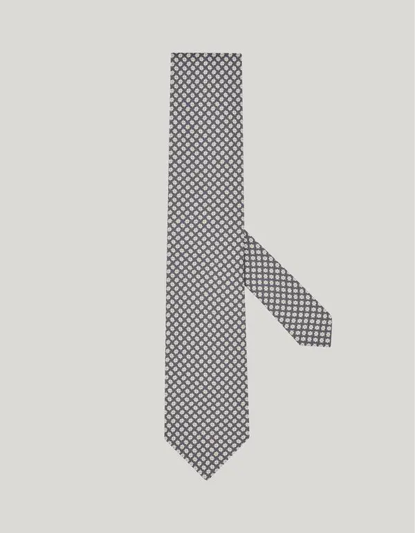Canali Printed Geometric Silk Tie - Grey