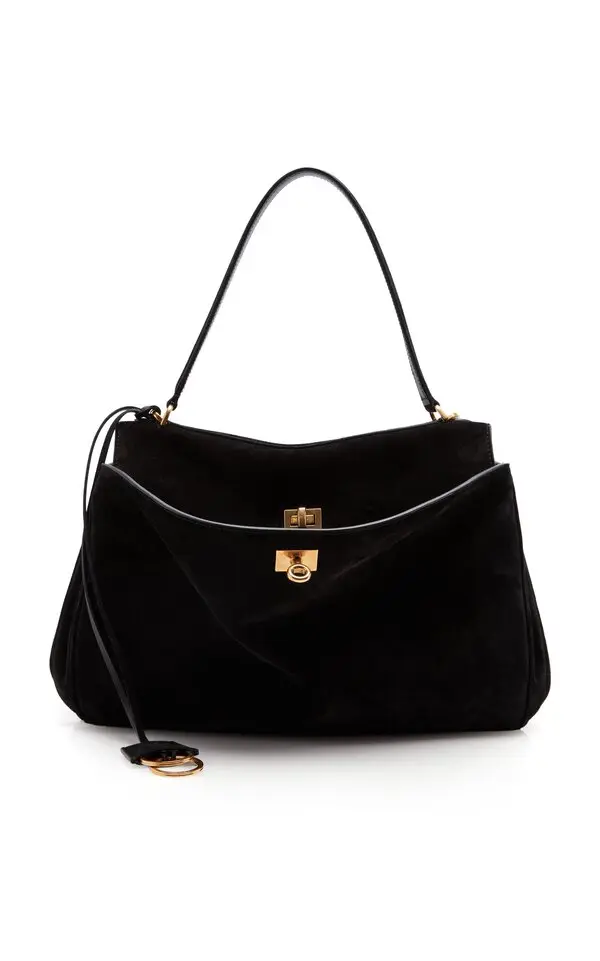 Balenciaga Rodeo Medium Waxed Suede Top Handle Bag - Black