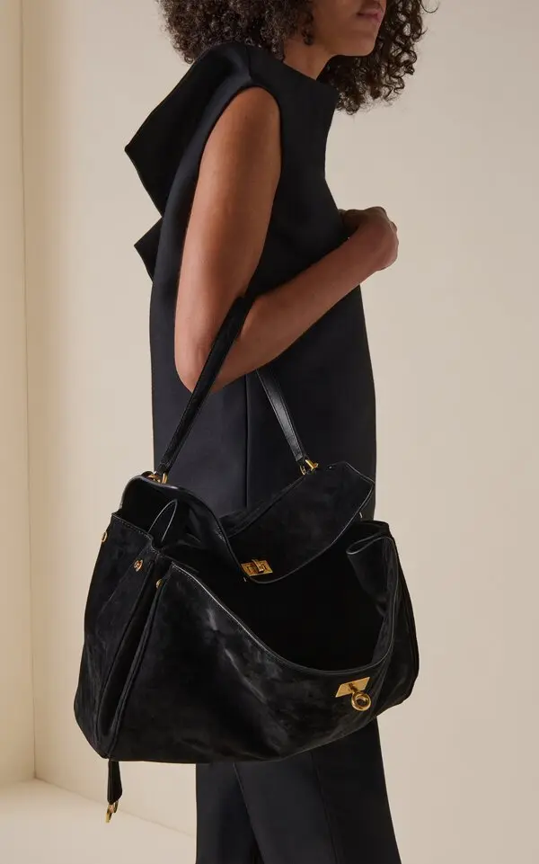 Balenciaga Rodeo Medium Waxed Suede Top Handle Bag - Black