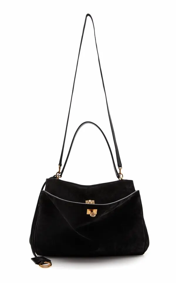 Balenciaga Rodeo Medium Waxed Suede Top Handle Bag - Black