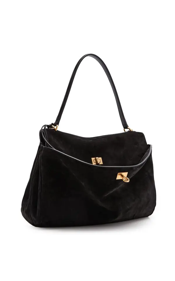 Balenciaga Rodeo Medium Waxed Suede Top Handle Bag - Black