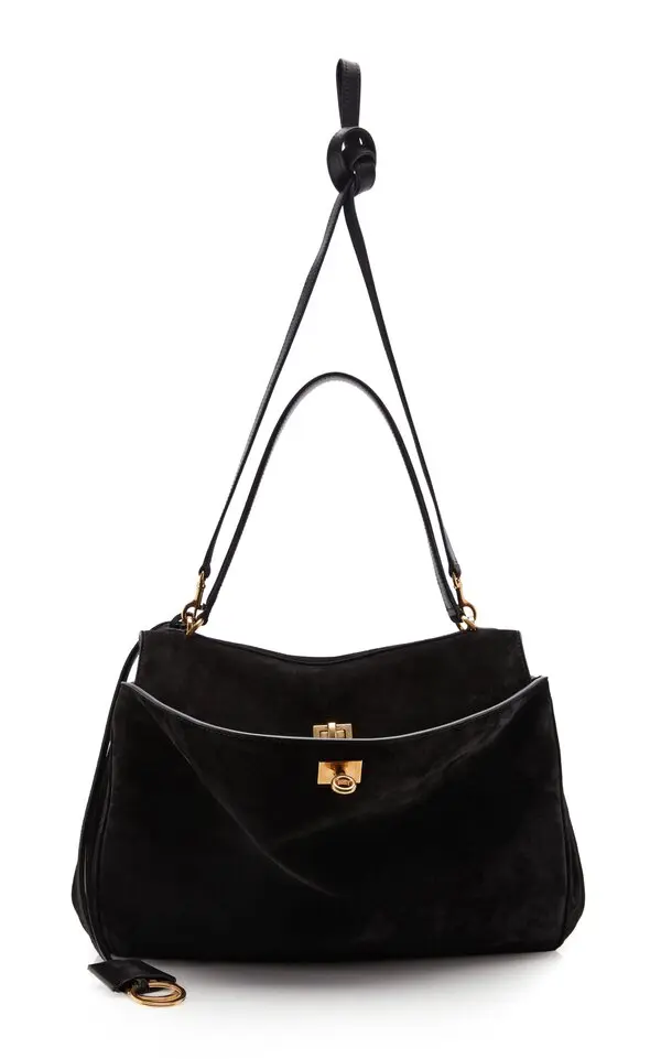 Balenciaga Rodeo Medium Waxed Suede Top Handle Bag - Black