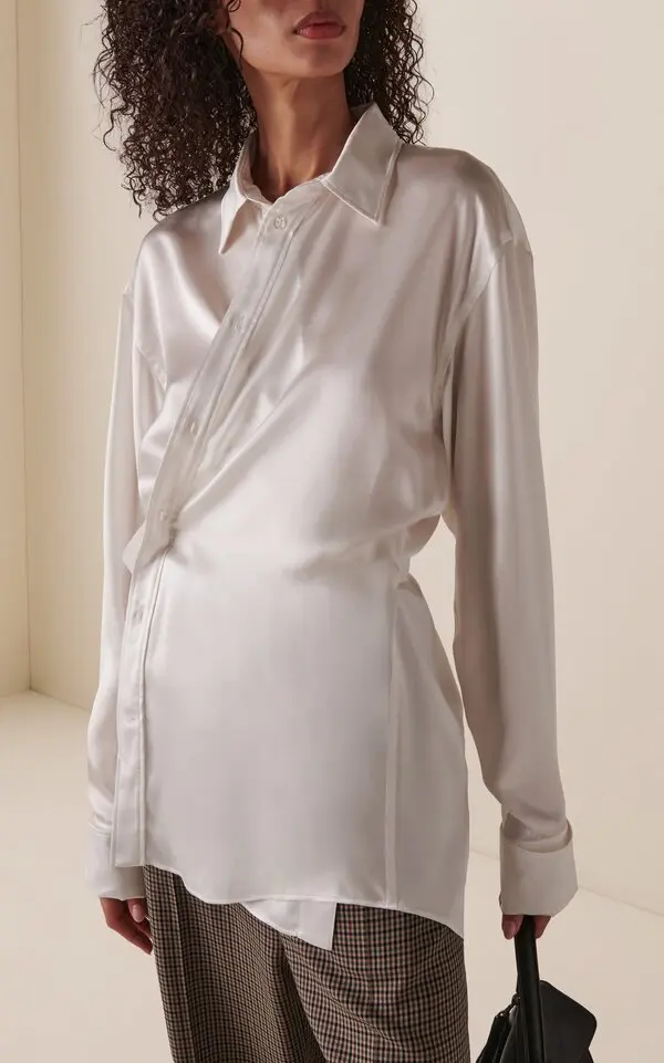 Balenciaga Silk-satin Wrap Shirt - Ivory