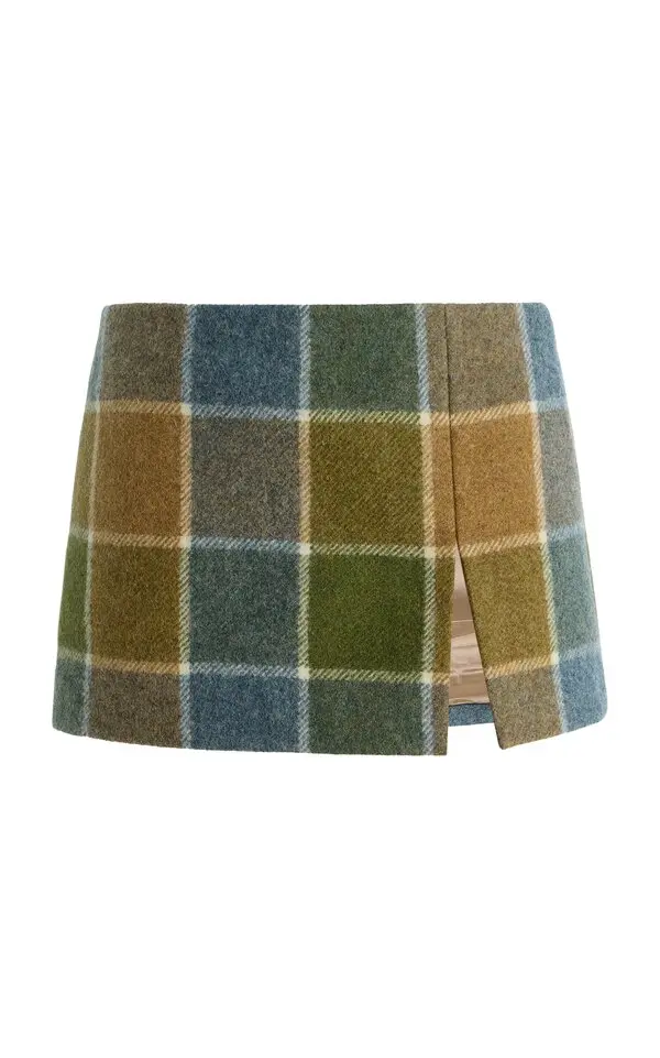 Miu Miu Checked Wool Mini Skirt - Green