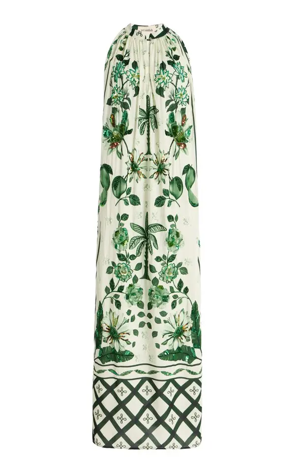 Verandah Exclusive Sundowner Hand-beaded Maxi Kaftan - Green