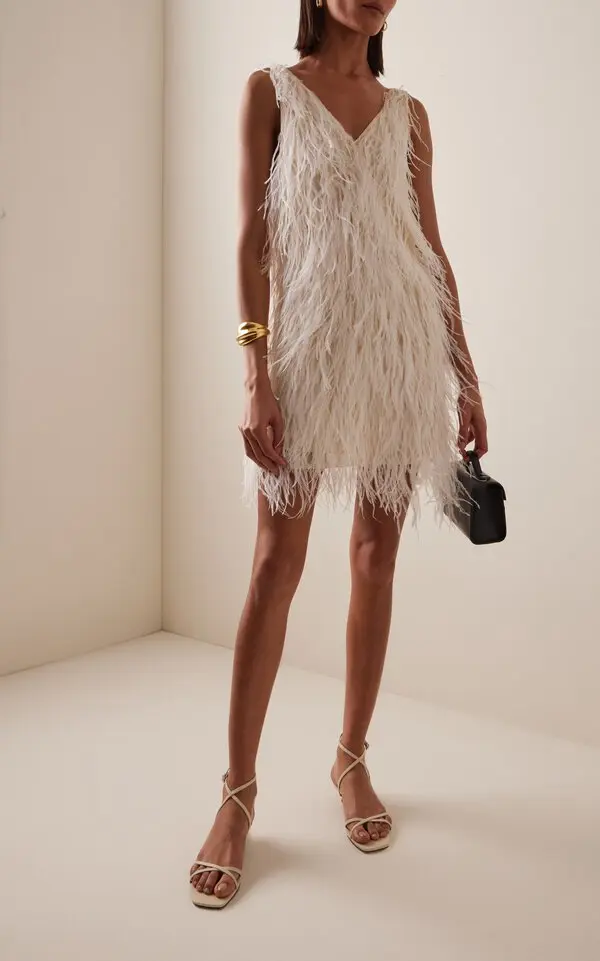 TWP Feather And Bead-embellished Silk Mini Dress