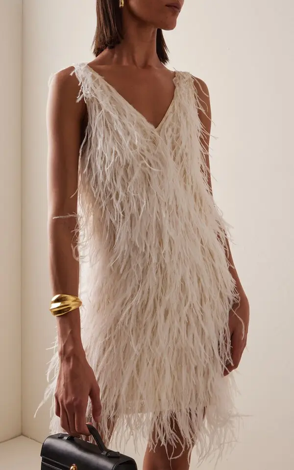 TWP Feather And Bead-embellished Silk Mini Dress