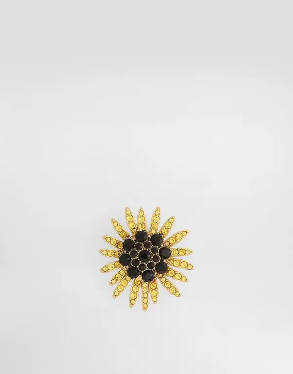 Dolce & Gabbana Sartoria Floral Brooch With Rhinestones - Gold