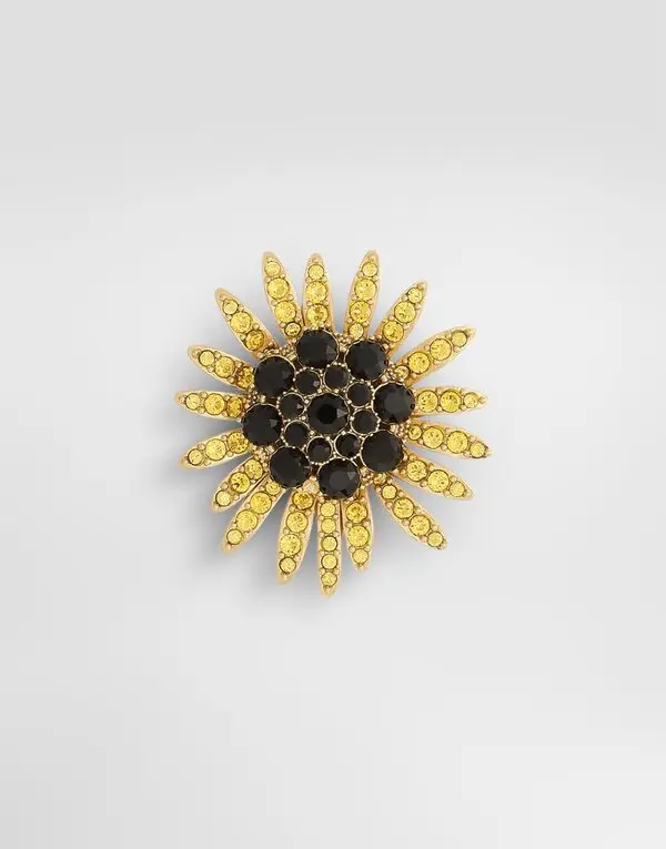 Dolce & Gabbana Sartoria Floral Brooch With Rhinestones - Gold