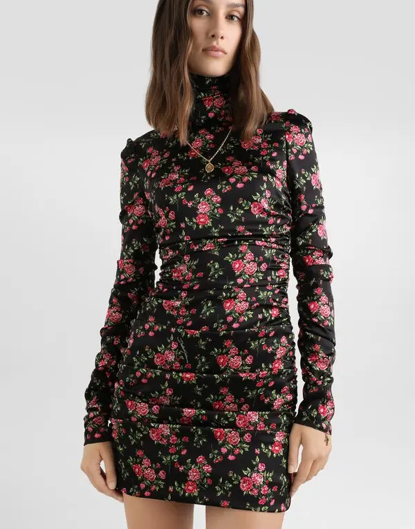 Dolce & Gabbana Rose Bouquets-print Long Satin Dress - Multicolor
