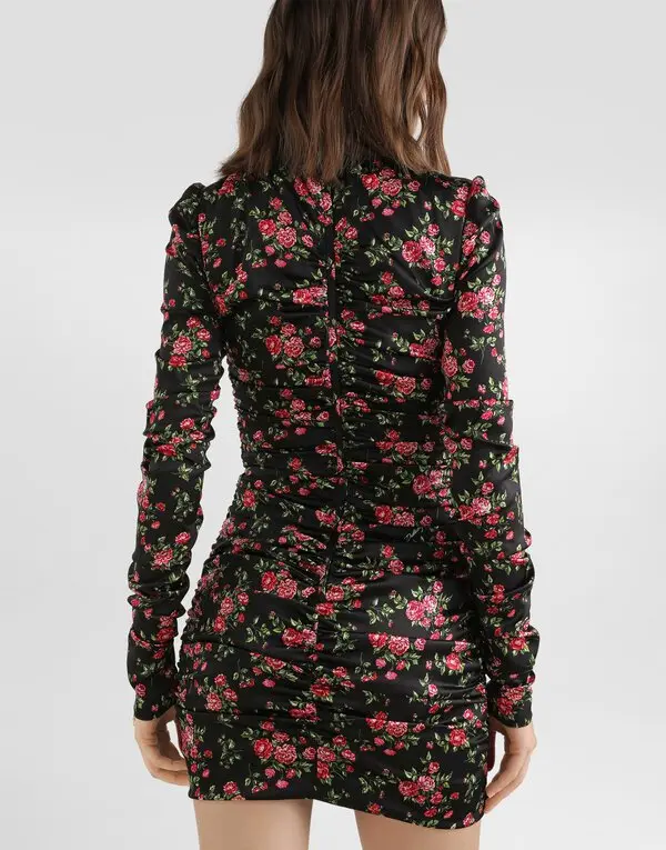 Dolce & Gabbana Rose Bouquets-print Long Satin Dress - Multicolor