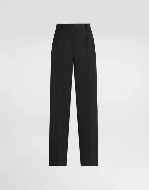 Dolce & Gabbana Wool Gabardine Wide Leg Trousers - Black