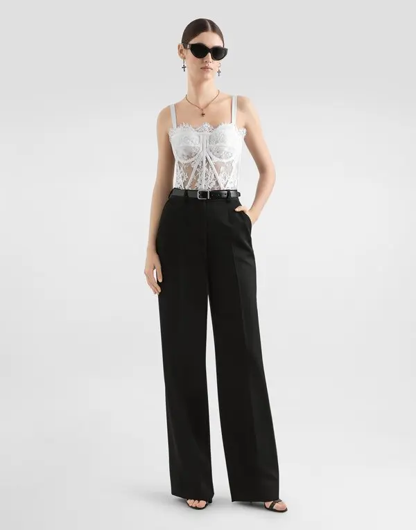 Dolce & Gabbana Wool Gabardine Wide Leg Trousers - Black
