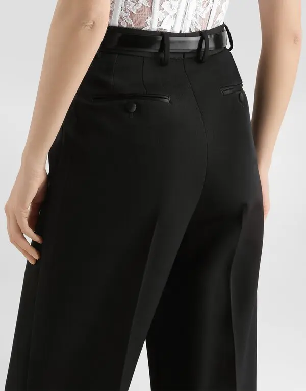 Dolce & Gabbana Wool Gabardine Wide Leg Trousers - Black