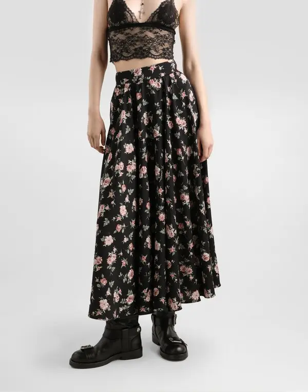 Dolce & Gabbana Roses-print Charmeuse Circle Skirt - Multicolor