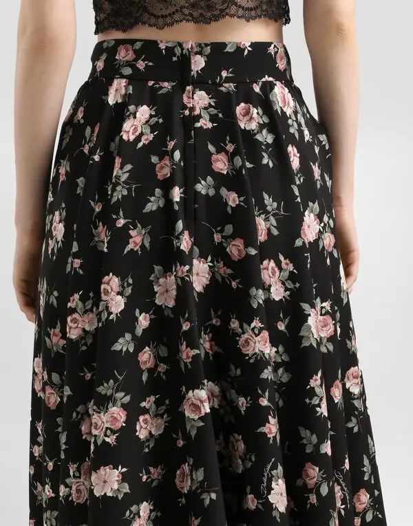 Dolce & Gabbana Roses-print Charmeuse Circle Skirt - Multicolor