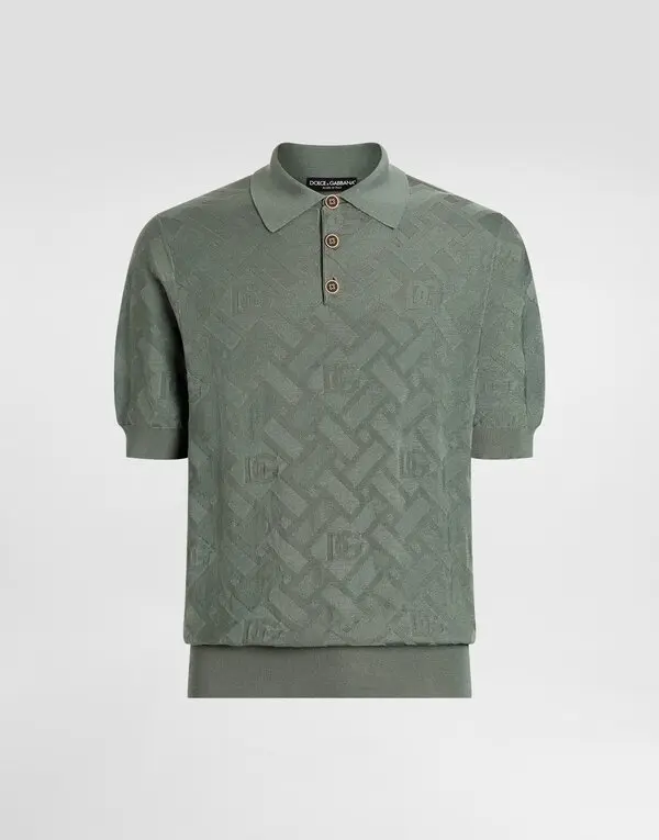 Dolce & Gabbana Micro-dot Stitch Silk Polo Shirt - Grey