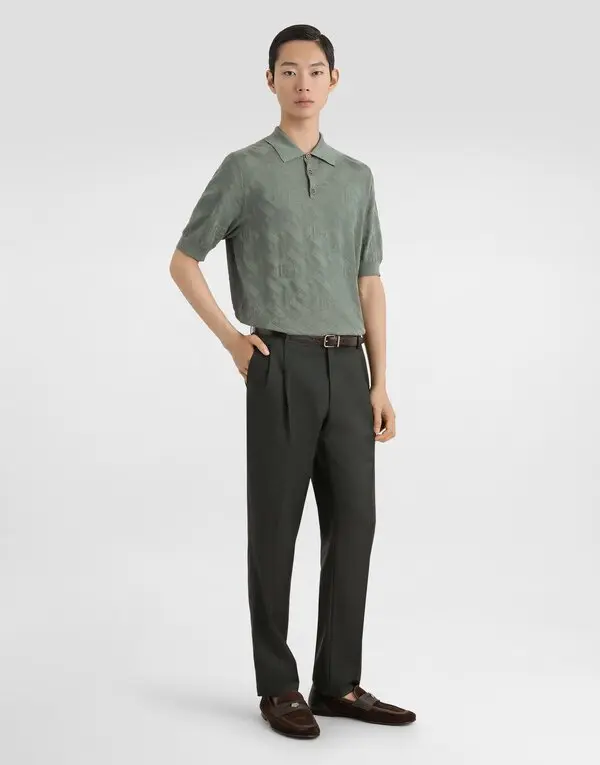 Dolce & Gabbana Micro-dot Stitch Silk Polo Shirt - Grey