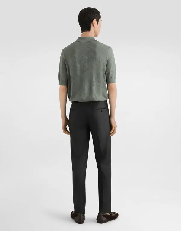 Dolce & Gabbana Micro-dot Stitch Silk Polo Shirt - Grey