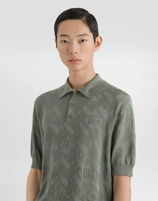 Dolce & Gabbana Micro-dot Stitch Silk Polo Shirt - Grey
