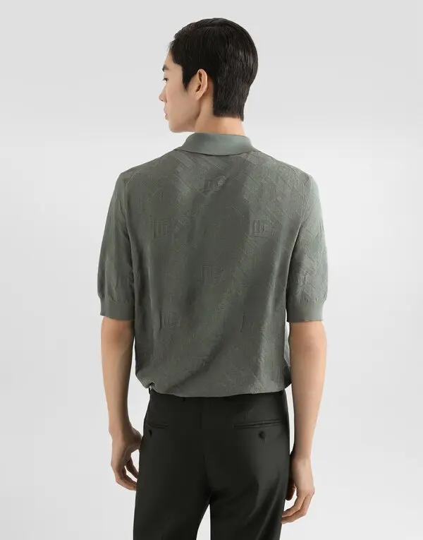 Dolce & Gabbana Micro-dot Stitch Silk Polo Shirt - Grey
