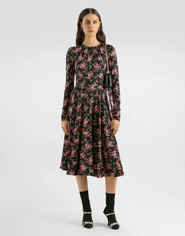 Dolce & Gabbana Rose Bouquets-print Charmeuse Dress