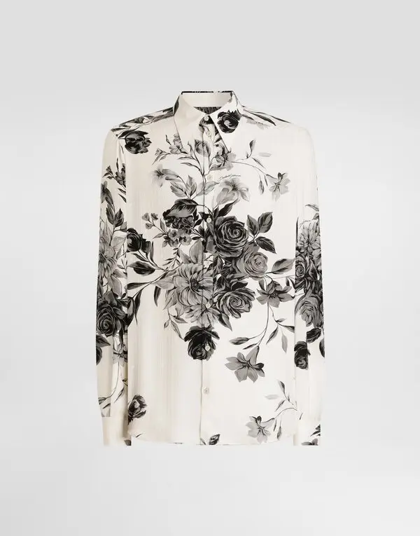 Dolce & Gabbana Flower Bouquet-print Gold Jacquard Shirt