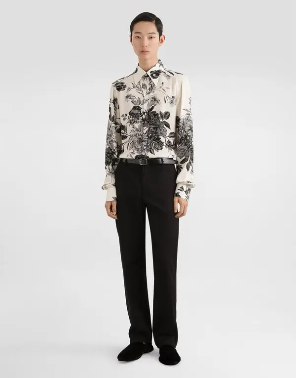 Dolce & Gabbana Flower Bouquet-print Gold Jacquard Shirt
