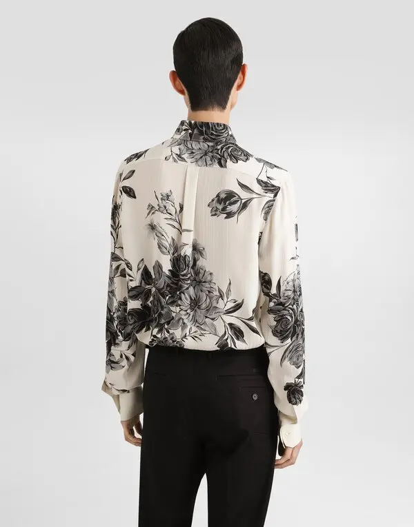 Dolce & Gabbana Flower Bouquet-print Gold Jacquard Shirt
