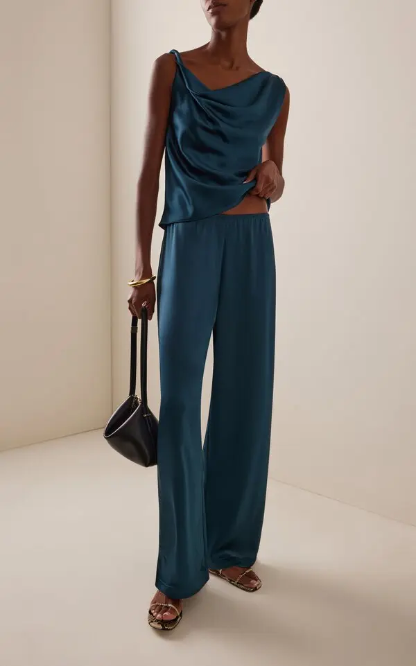 LESET Barb Satin Wide-leg Pants - Blue