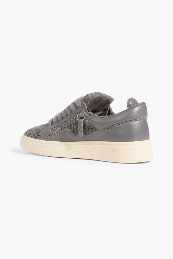 GIUSEPPE ZANOTTI Brushed Felt And Leather Sneakers - Gray