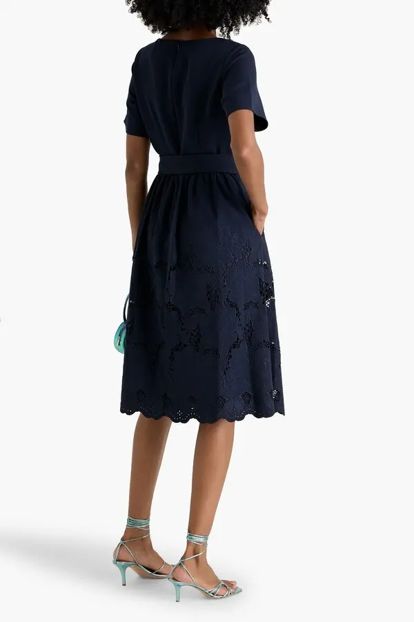 Mikael Aghal Belted Guipure Lace And Crepe Midi Dress - Navy