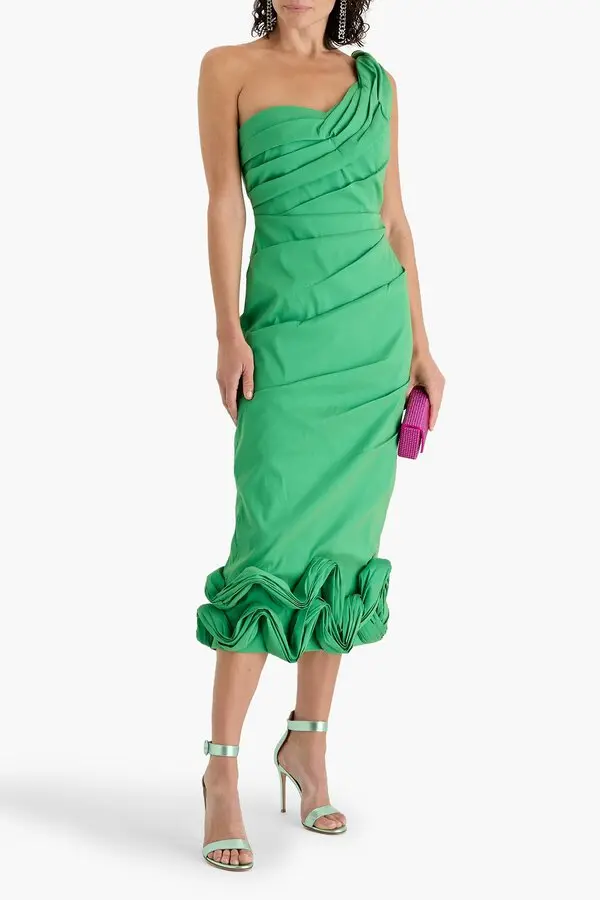 Rachel Gilbert One-Shoulder Shantung Midi Dress In Green - 60% Off |  Editorialist